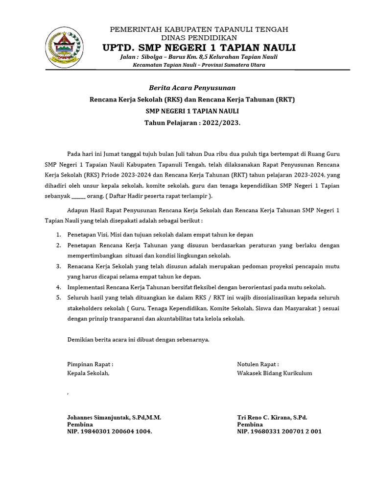 Berita Acara Penyusunan RKS - RKT | PDF | Kesehatan Holistik