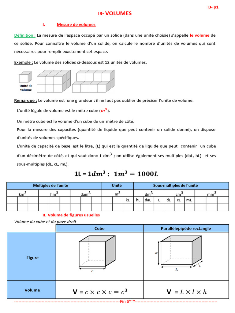 Calcul du volume des solides en 5ème | PDF | Le volume | Formes ...