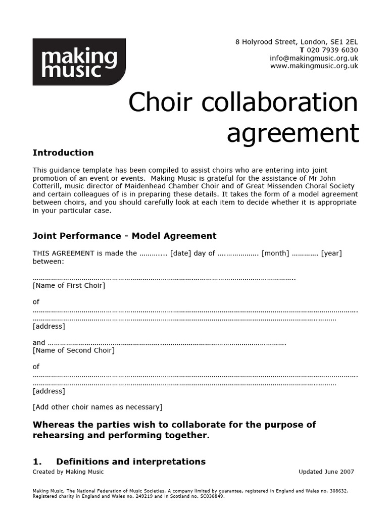 Choir Collaboration Agreement Template | PDF | Guarantee | Partnership