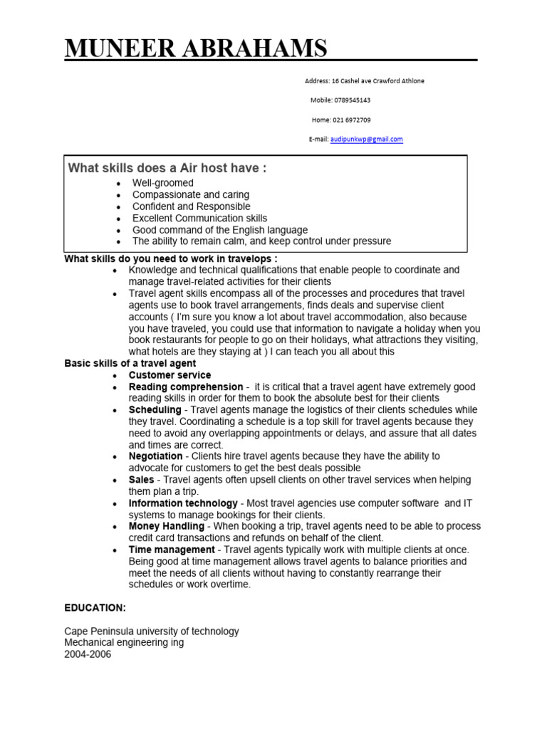 Muneer Abrahams CV Refaai Letters | PDF | Travel Agency | Business