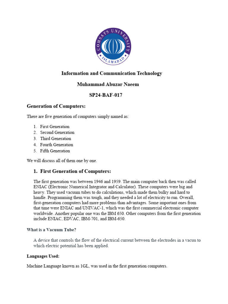 Assignment 1 Generations of Computers | PDF | Integrated Circuit ...