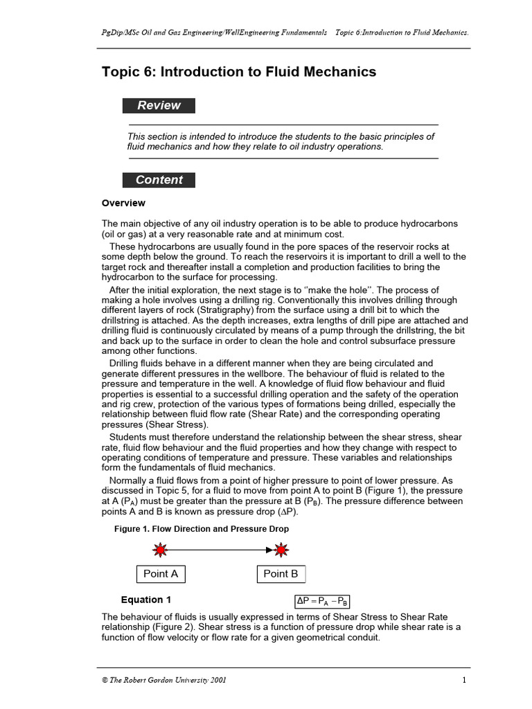 Topic 6 Introduction To Fluid Mechanics Pdf Oil Well Fluid