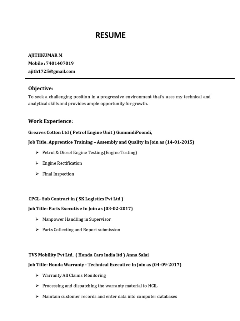 Ajith Kumar M - Mechanical Engineer Resume | PDF | Engineering