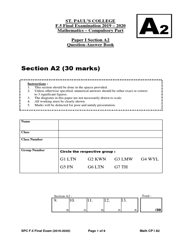 1920 F5 T2 Paper 1 Section A2 QAB | PDF | Sphere | Euclidean Geometry