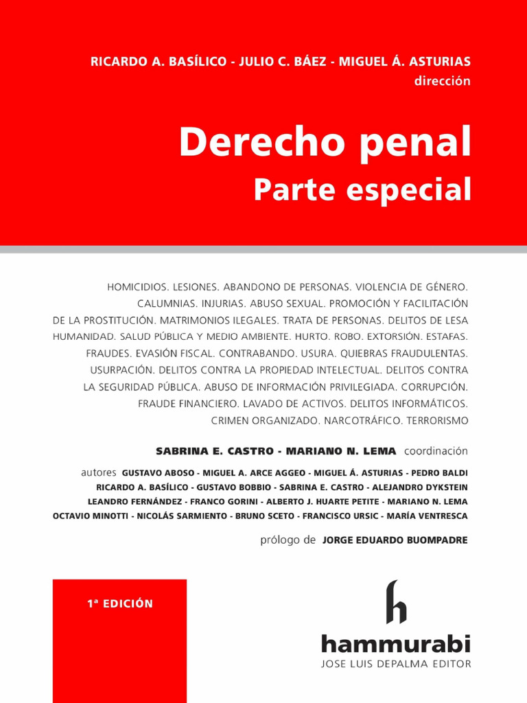 Derecho Penal. Parte Especial (2024) - Ricardo a. Basílico, Julio c. Báez, Miguel á. Asturias | PDF