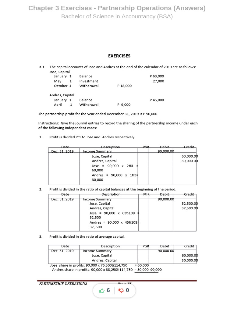 Chapter 3 Exercises Partnership Operations Answers | PDF | Debits And ...