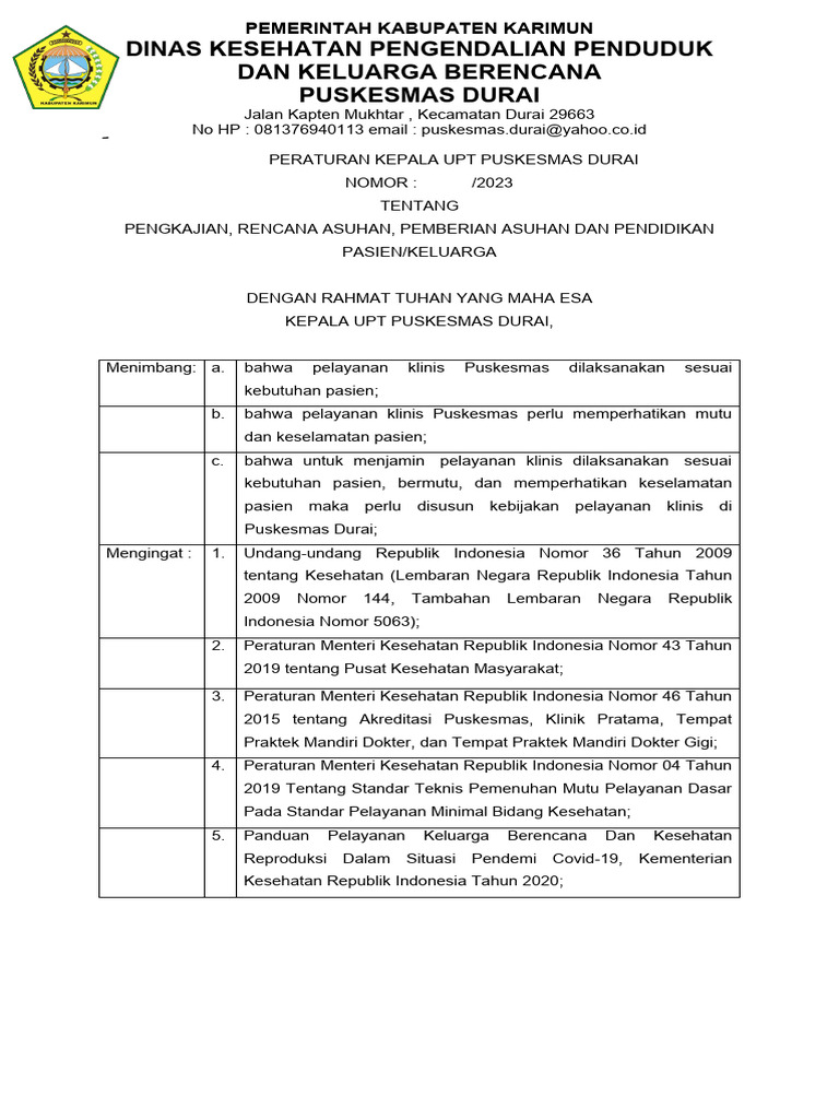 3.2.1 SK Pelayanan Klinis Tentang Pengkajian, Rencana Asuhan, Pemberian Asuhan, Dan Pendidikan ...