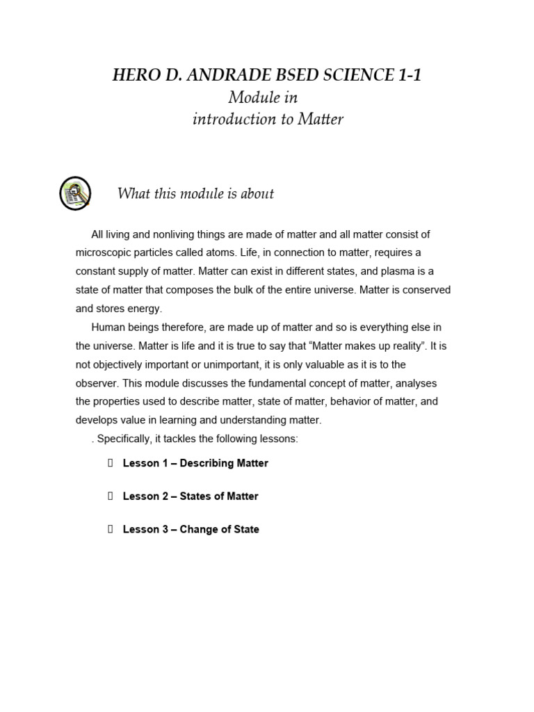 Module On Chapter 2 Introduction To Matter Download Free Pdf Mixture Chemical Substances