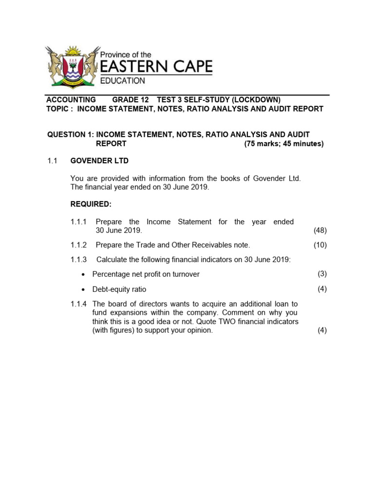 Grade 12 Accounting: Income Statement & Ratios | PDF | Debt | Financial ...