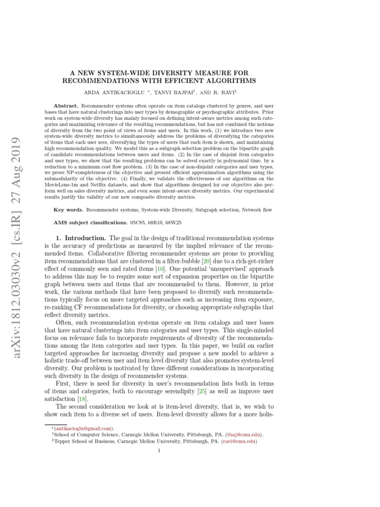 Antikacioglu 2019 - A New System-Wide Diversity Measure For Recommendations With Efficient ...