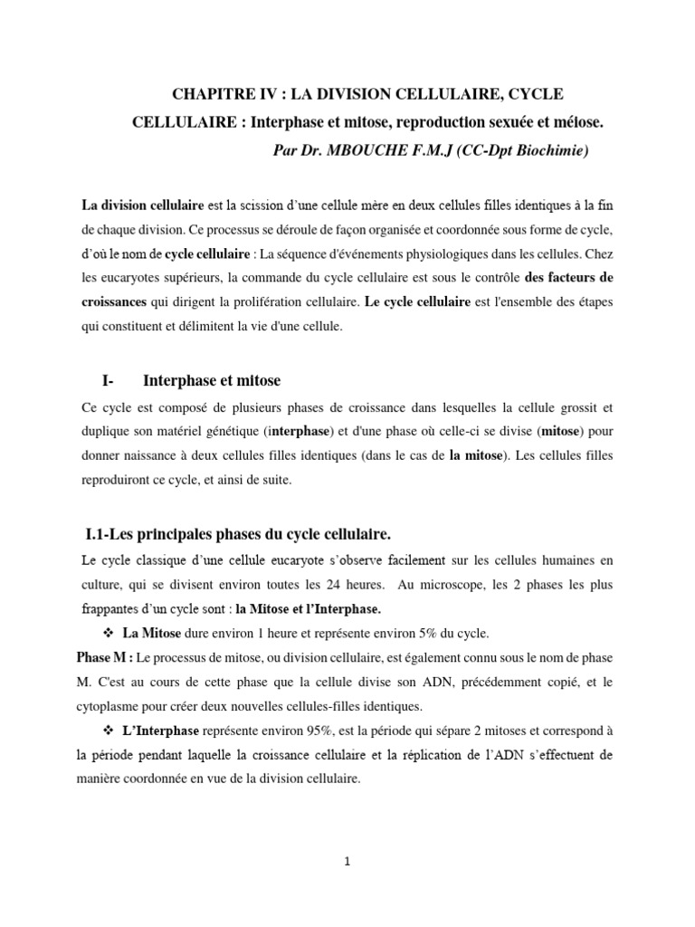 Cycle cellulaire : Interphase et mitose | PDF | Mitose | Cycle cellulaire