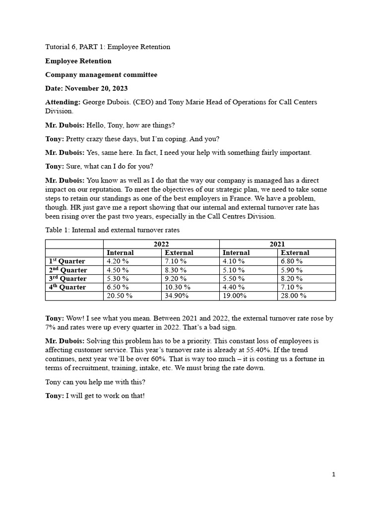 Tutorial 6 PART 1 Employee Retention | PDF | Turnover (Employment) | Job Satisfaction