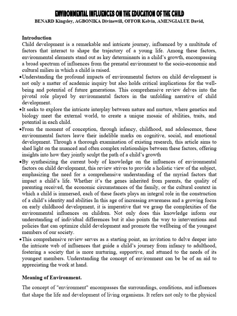 Environmental Influences On The Education of The Child | PDF | Child ...