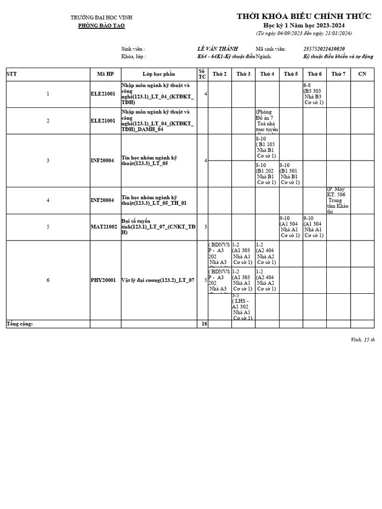 Export TKB SV Mau 1 | PDF