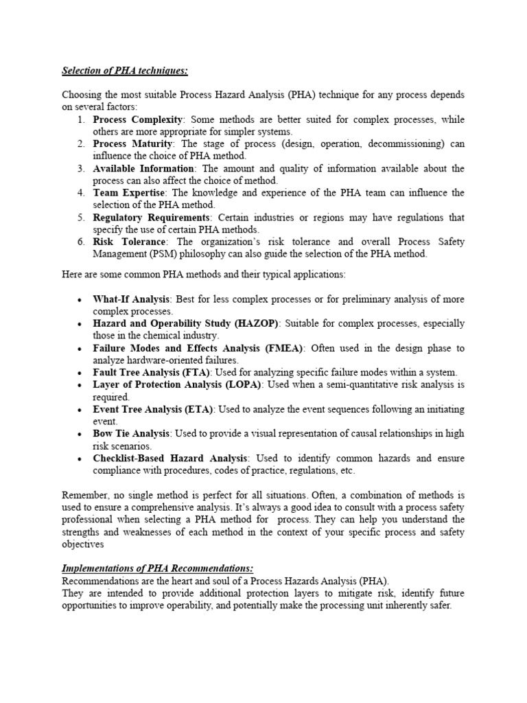 Selection of PHA Techniques | Download Free PDF | Risk | Risk Management