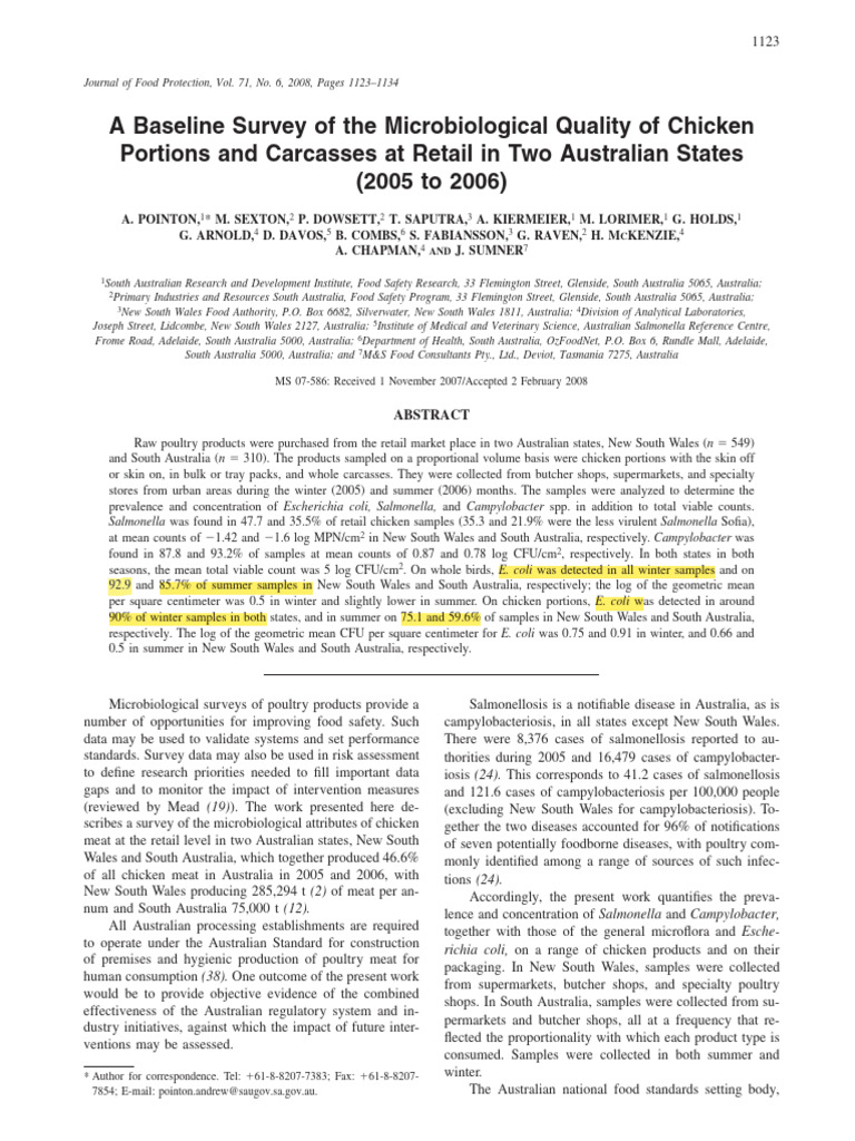 A Baseline Survey of The Microbiological Quality of Chicken Portions ...