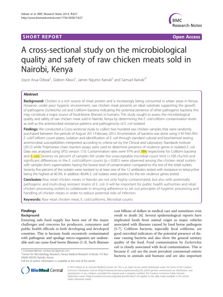 A Cross-Sectional Study On The Microbiological Quality and Safety of ...