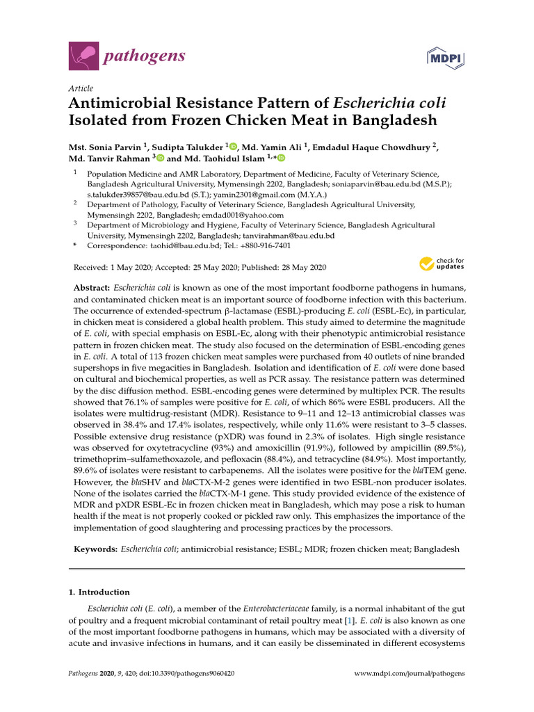 Antimicrobial Resistance Pattern Of Escherichia Coli Isolated From