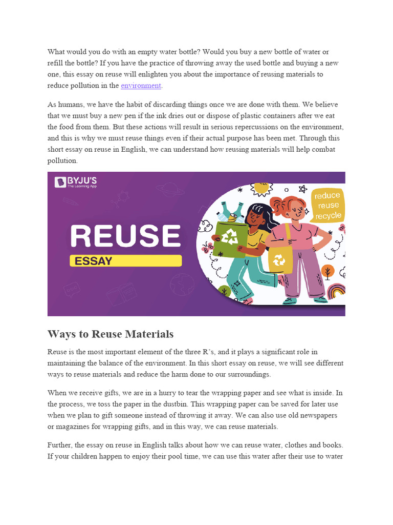 Ways To Reuse Materials: Environment | Download Free PDF | Reuse ...