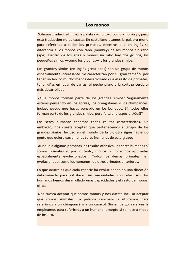 Monos: Evolución y Características | PDF | Mono | Mono