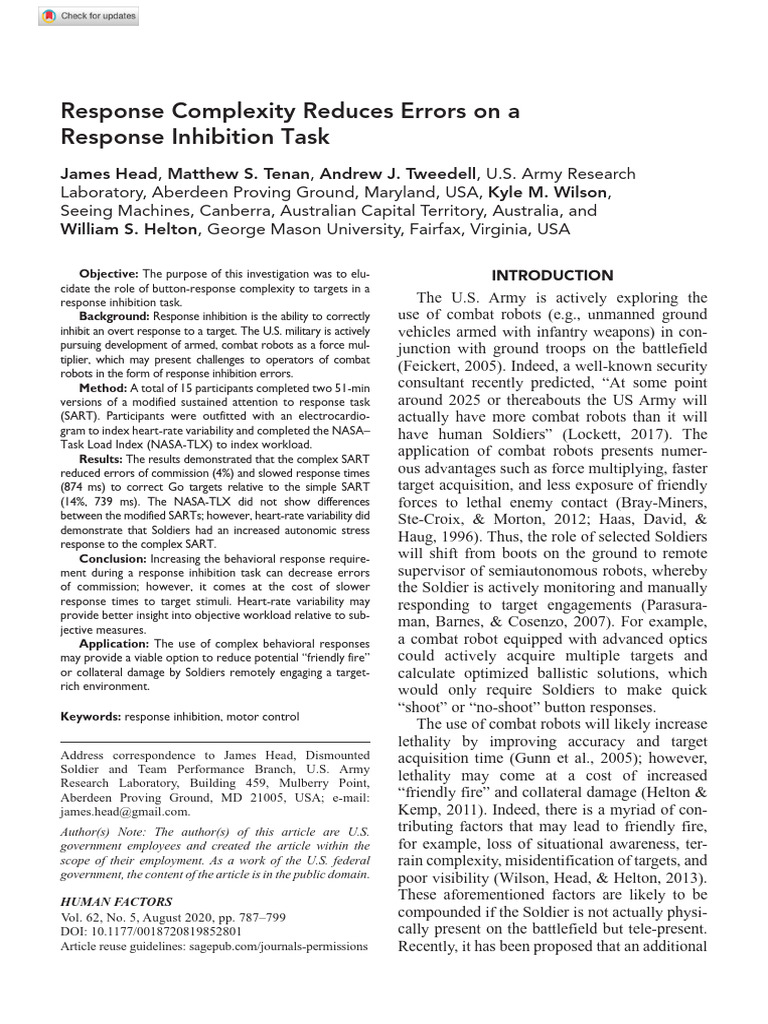 Head Et Al 2019 Response Complexity Reduces Errors On A Response Inhibition Task | PDF | Errors ...