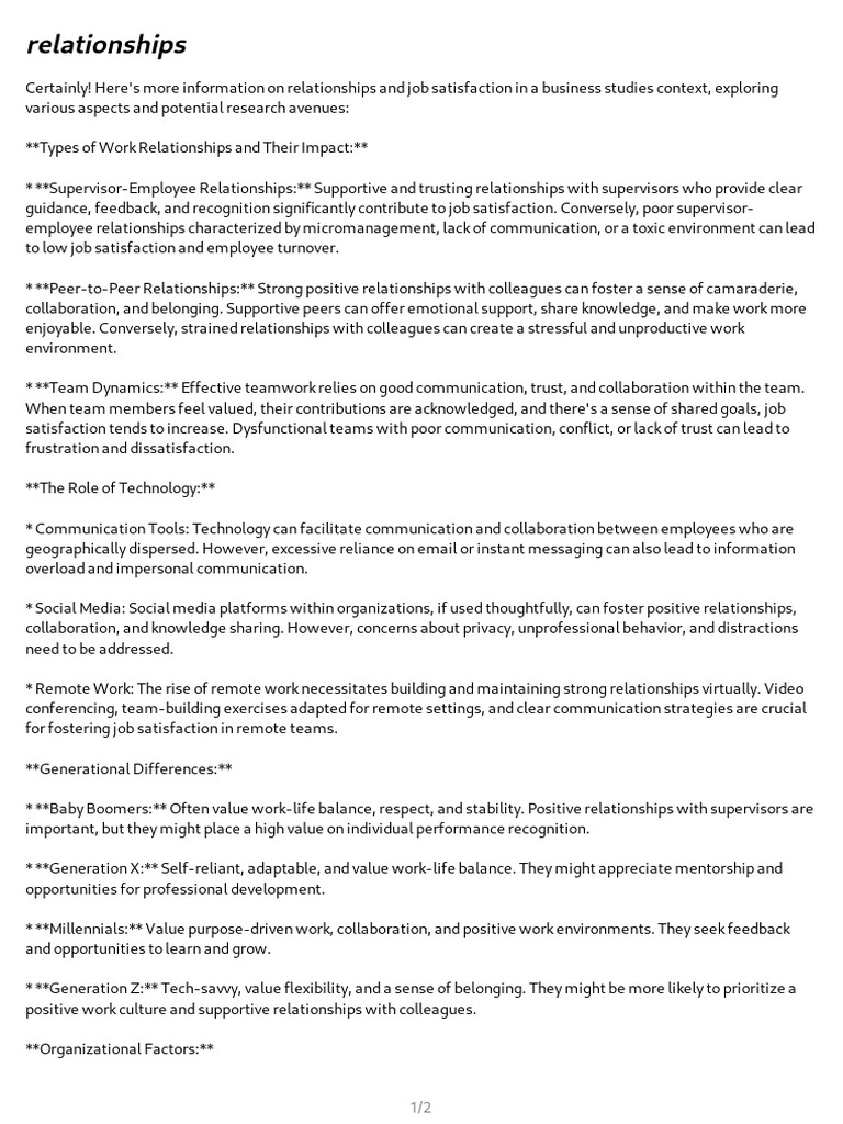 Relationships | PDF | Job Satisfaction | Communication