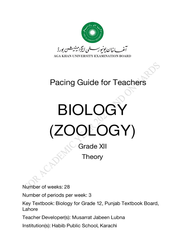 Pacing Guide For Biology (Zoology) (HSSC-II) | PDF