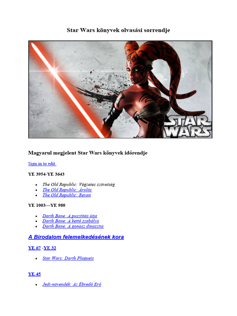Star Wars Könyvek Olvasási Sorrendje | PDF