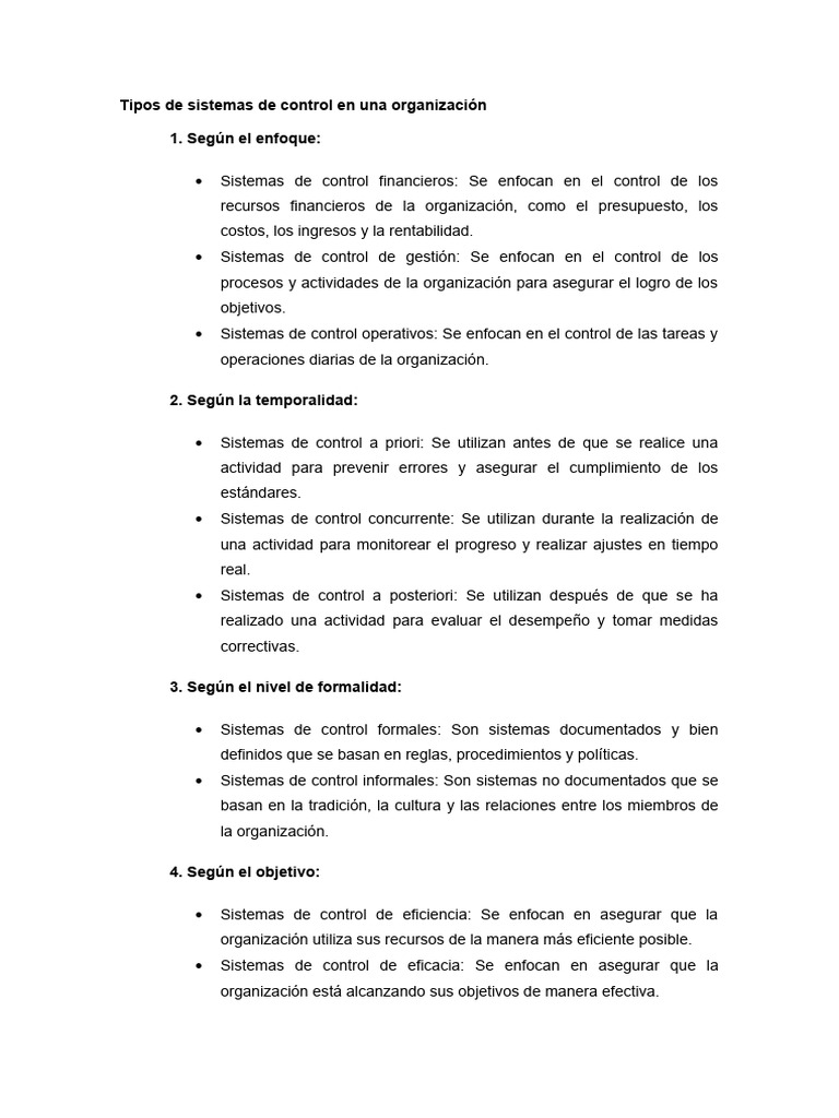 Tipos de Sistemas de Control en Una Organización | PDF | Sistema de ...