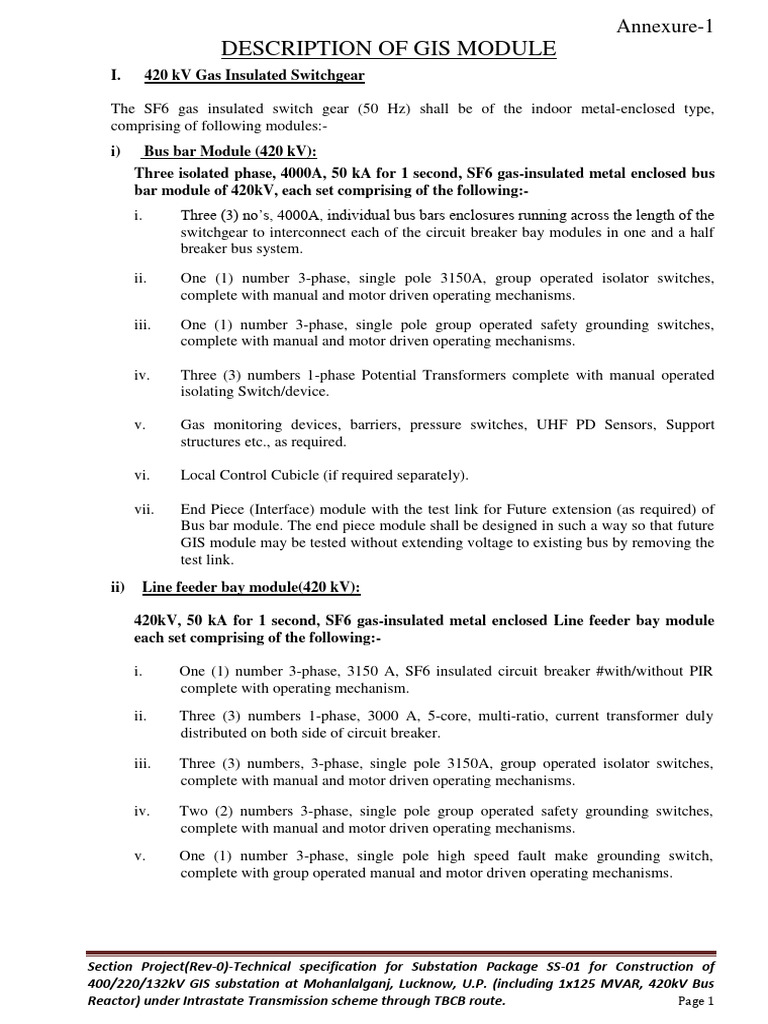 Annexure-1- Description of GIS module | PDF | Electrical Substation ...