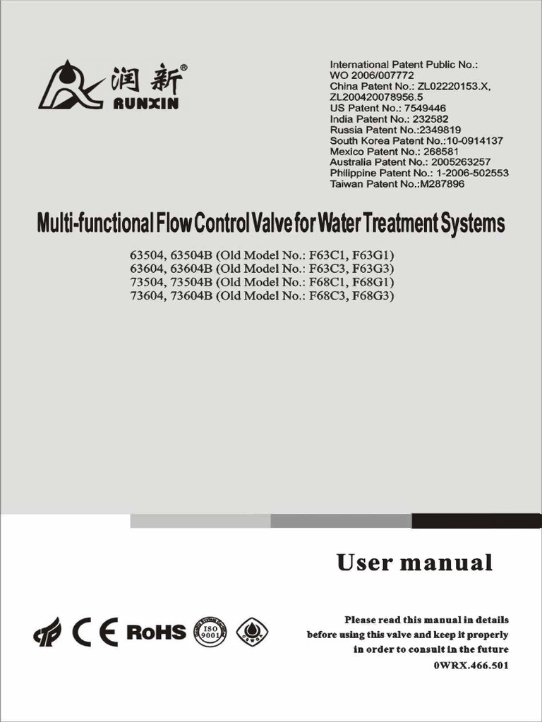 Runxin F63 Series Valve User Manual | PDF | Valve | Water