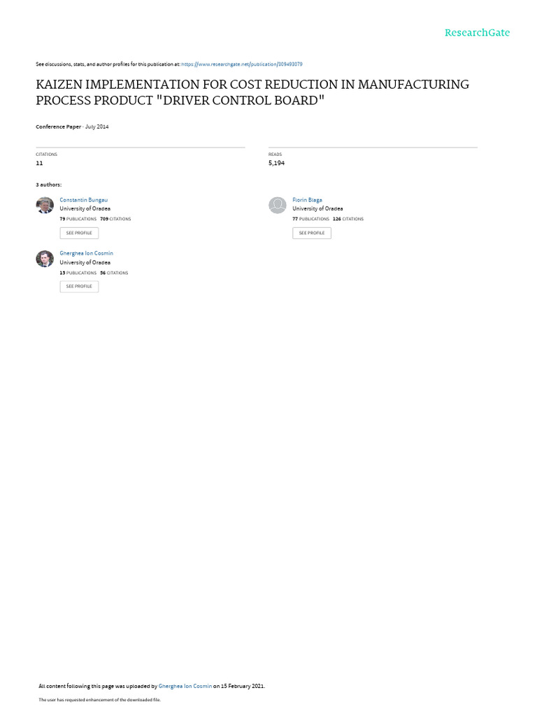 Kaizen Implementation For Cost Reduction in Manufacturing Process ...