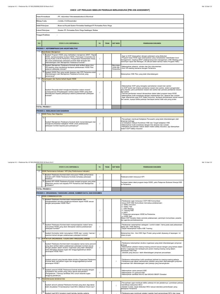 Form Checklist PJA (Blank) | PDF