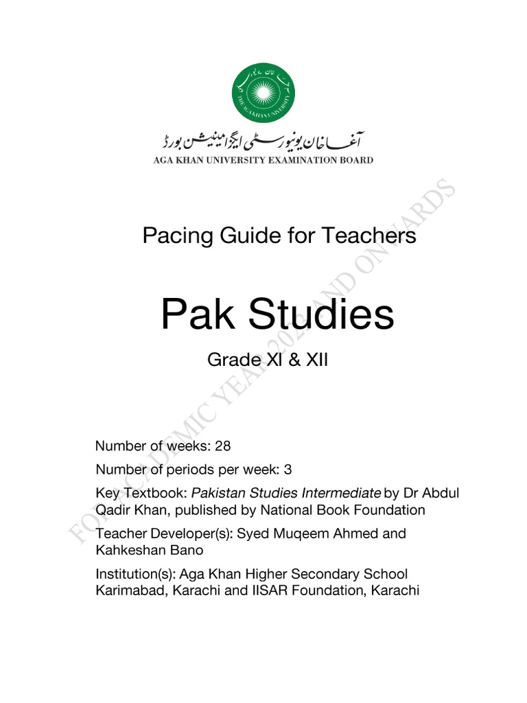 Pacing Guide For Pakistan Studies HSSC | PDF