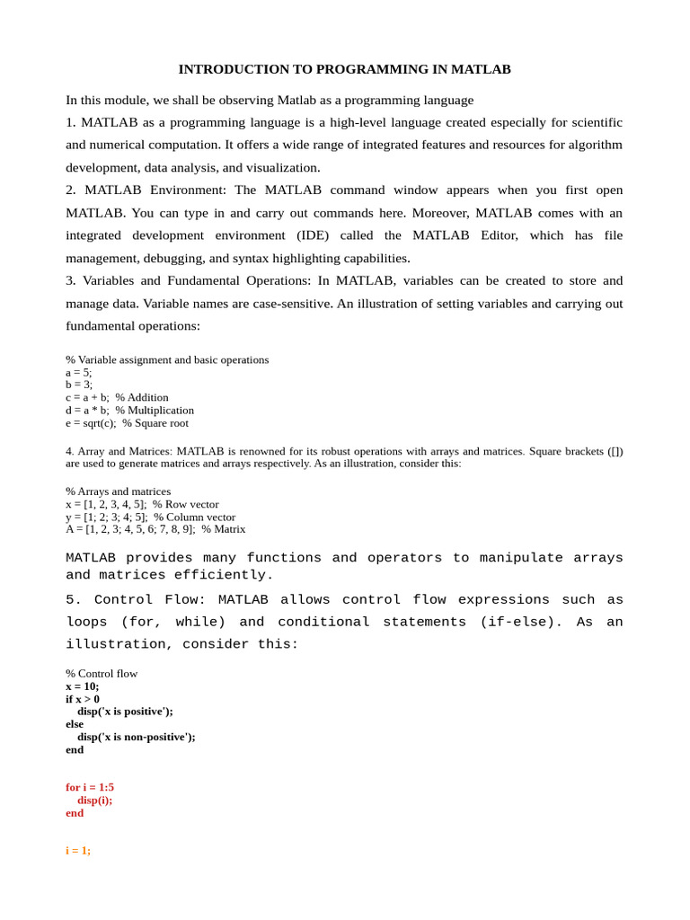 Cpe 104 Note | PDF | Matlab | Matrix (Mathematics)