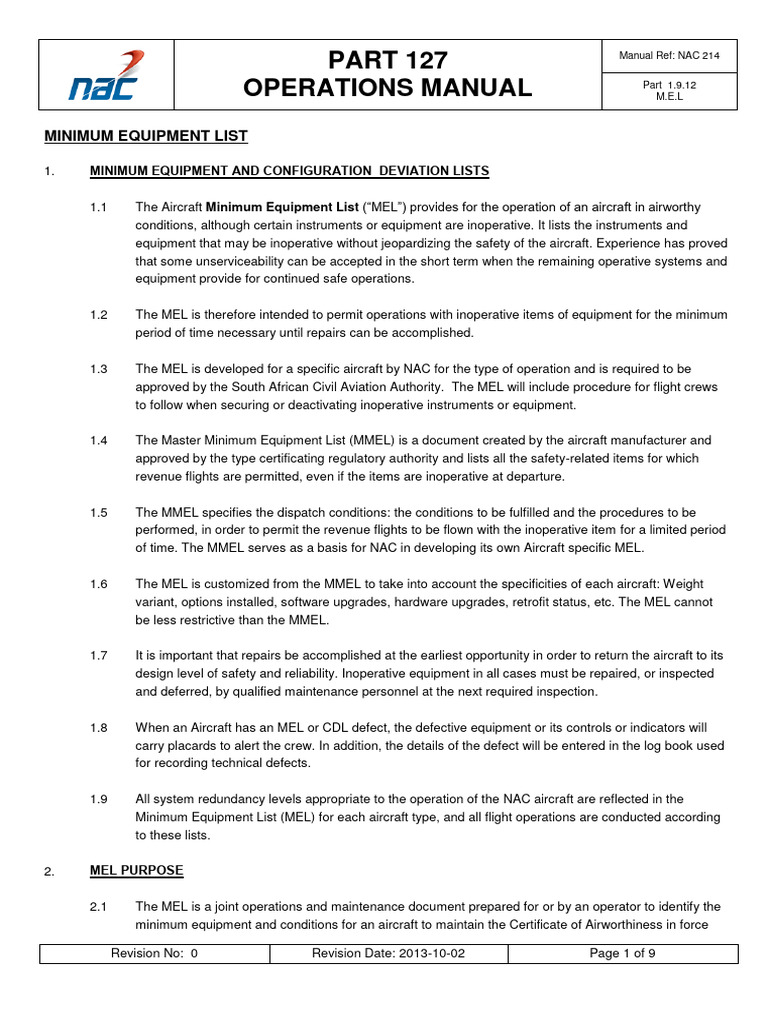 Part 1.9.12 - MEL REV 0 - Final | PDF | Flight Test | Aerospace