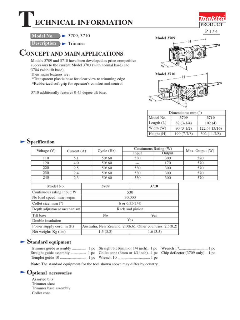 Makita 3709 Te | PDF | Electric Motor | Electric Power