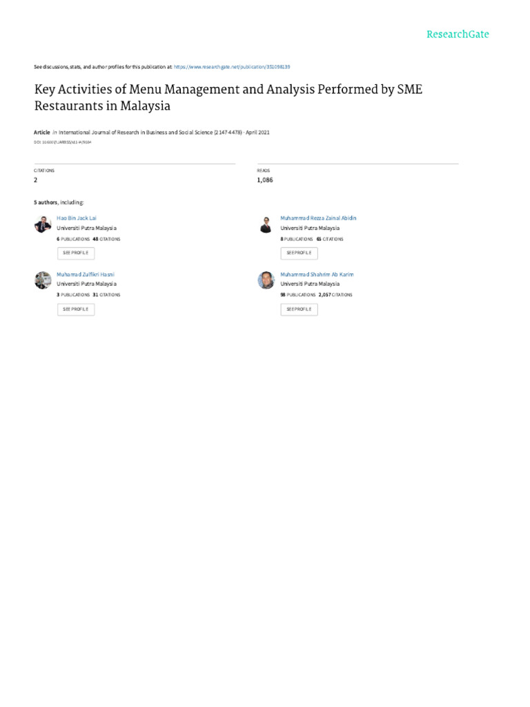 Key Activities of Menu Management and A... Med by Sme Restaurants in ...