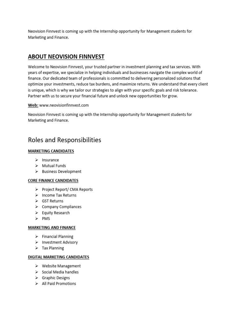 Management Internship Proposal | PDF