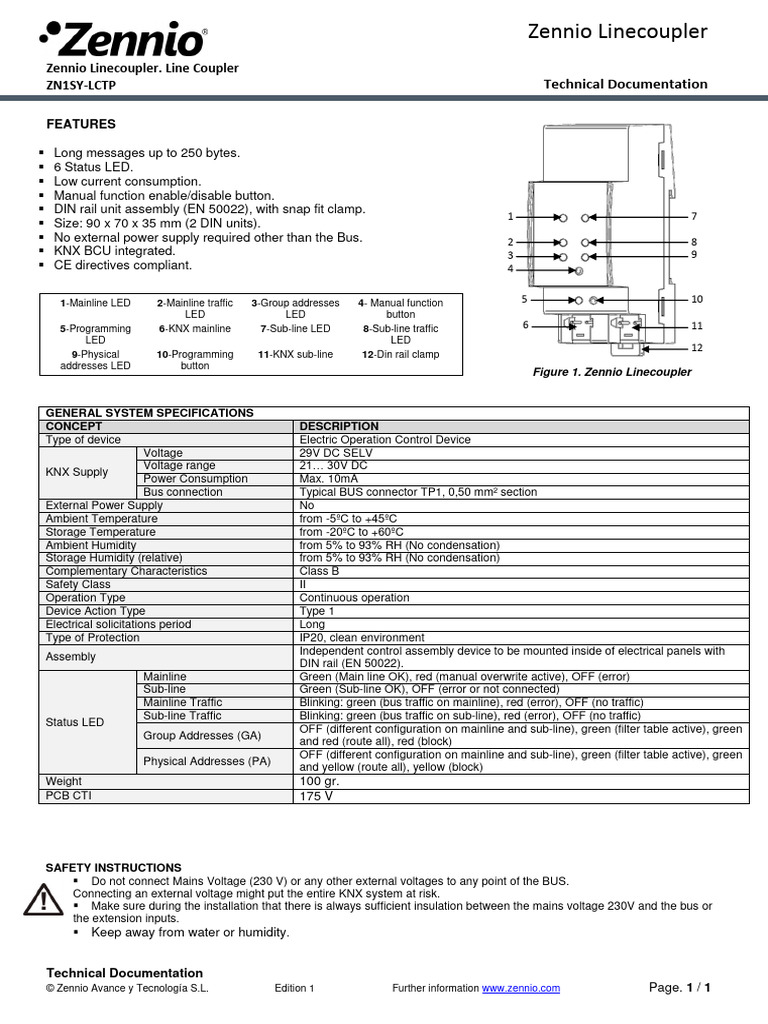 Datasheet Zennio Linecoupler ENG Ed1 | PDF | Power Supply | Computer Engineering