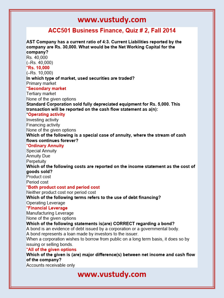 Acc501 Midterm Solved Quiz No 2 Fall 2014 | PDF | Yield (Finance ... Acc501 Midterm Solved Quiz No 2 Fall 2014 | PDF | Yield (Finance ...