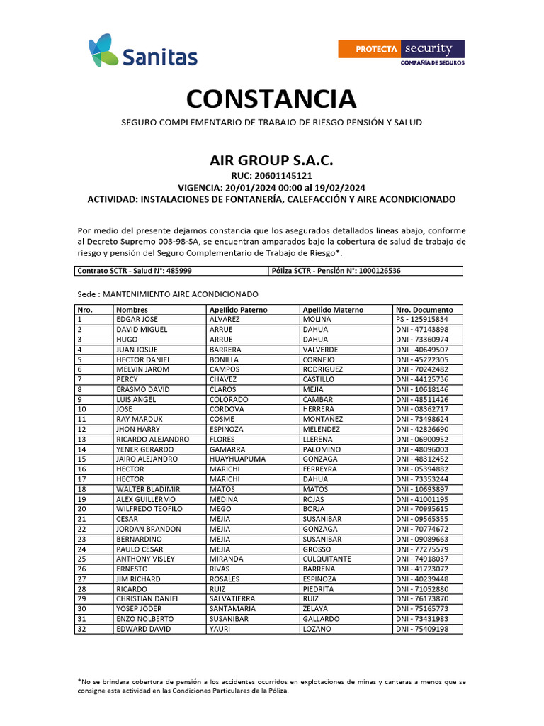 SCTR Enero - Febrero 2024 | PDF | Seguro