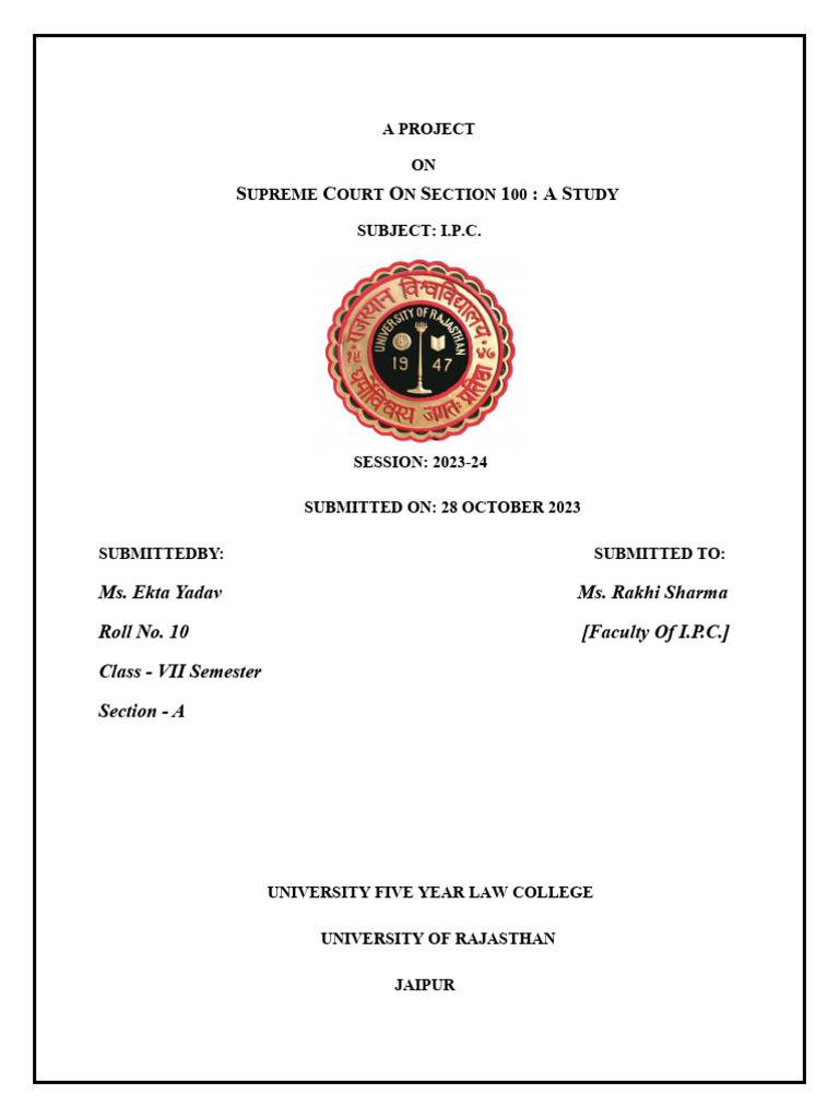 Supreme Court Analysis of IPC Section 100 | PDF | Assault | Burden Of ...