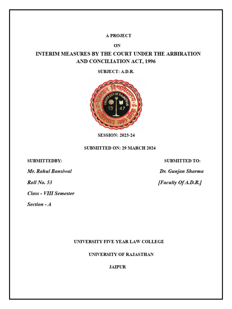 Adr Project Sem 8-A | PDF | Alternative Dispute Resolution | Arbitration