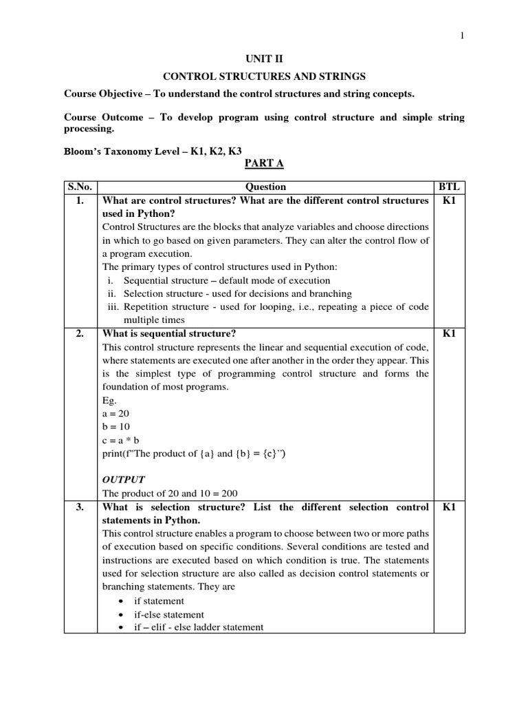 Unit-Ii Question Bank | PDF | Control Flow | Computer Programming