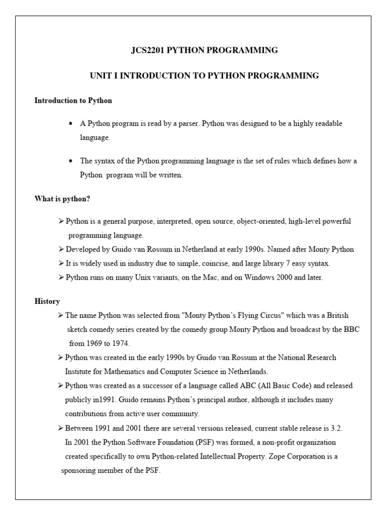 Jcs2201-Python Programming Unit-I Notes | Download Free PDF | Data Type ... Jcs2201-Python Programming Unit-I Notes | Download Free PDF | Data Type ...
