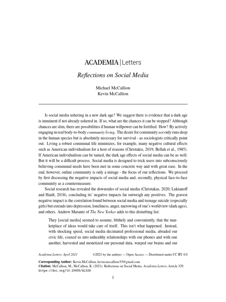 Reflections On Social Media | PDF | Social Media | Popular Culture ...