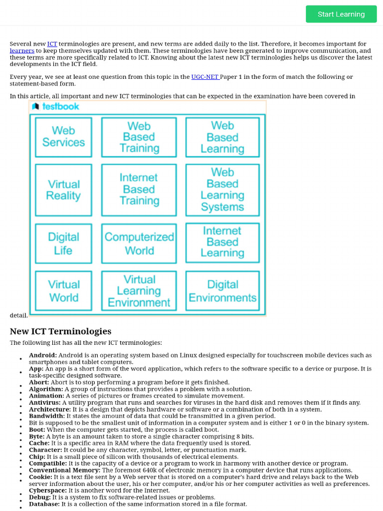 New ICT Terminologies - All Important Terminologies For Exams! | PDF
