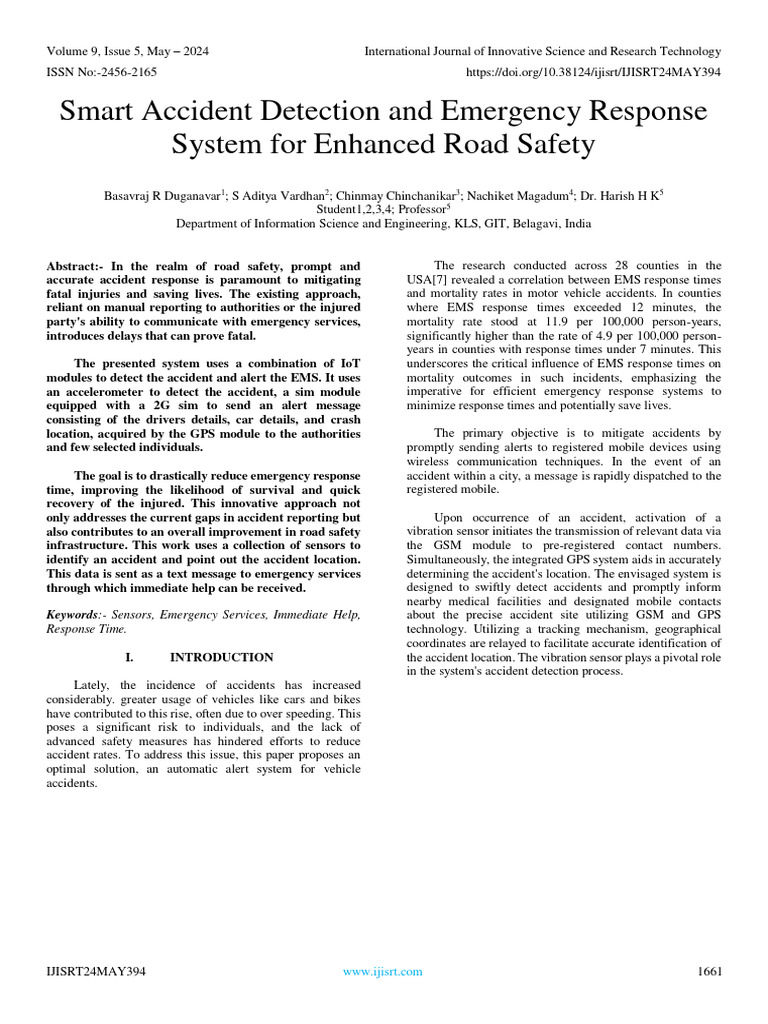 Smart Accident Detection And Emergency Response System For Enhanced Road Safety Pdf