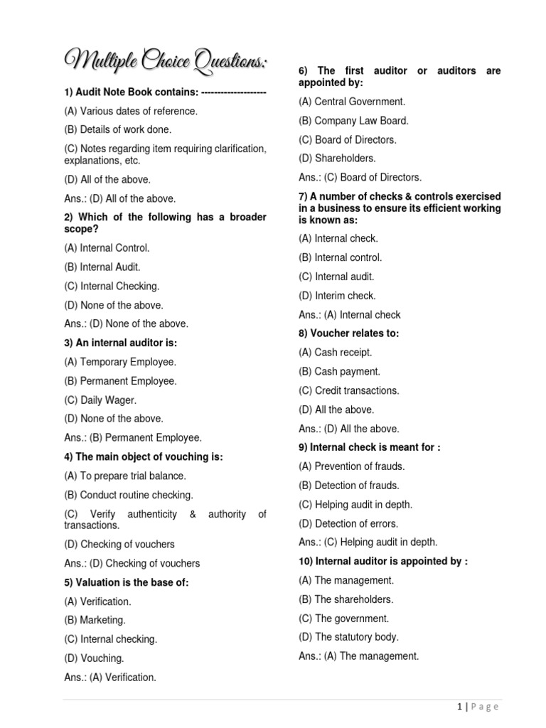 Audit Mcq New | PDF | Audit | Internal Control